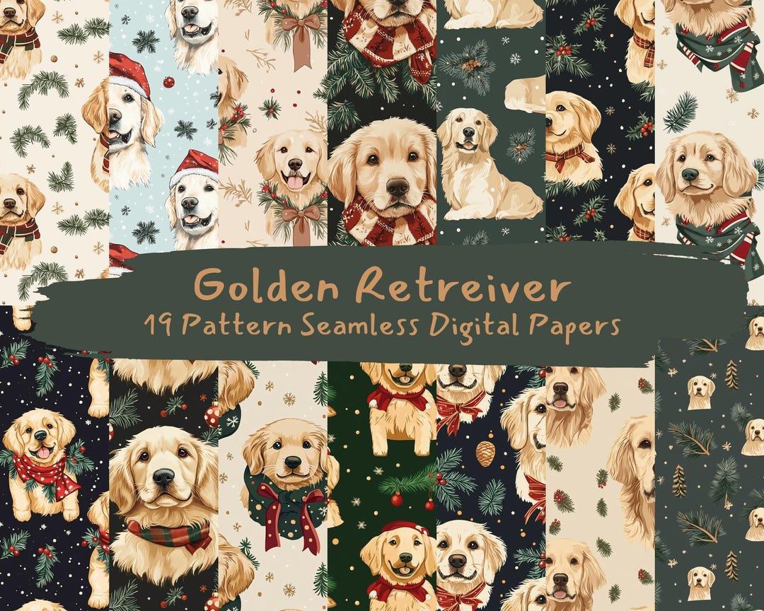 Golden Retriever Pattern Seamless Digital Papers - Printable Scrapbook ...