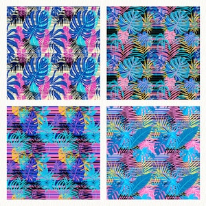 Tropical 1980s With Stripes Pattern Seamless Digital Papers - Printable ...