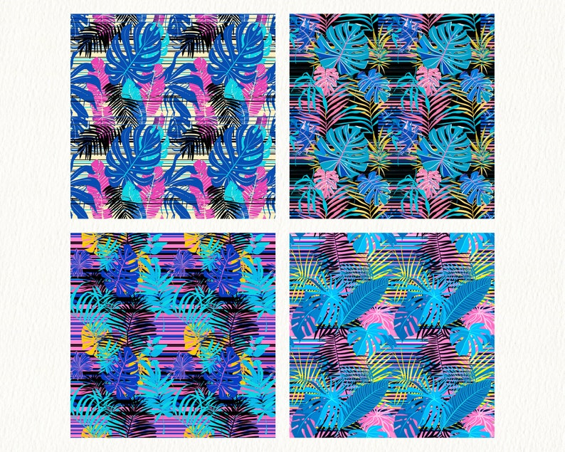 Tropical 1980s With Stripes Pattern Seamless Digital Papers Printable ...