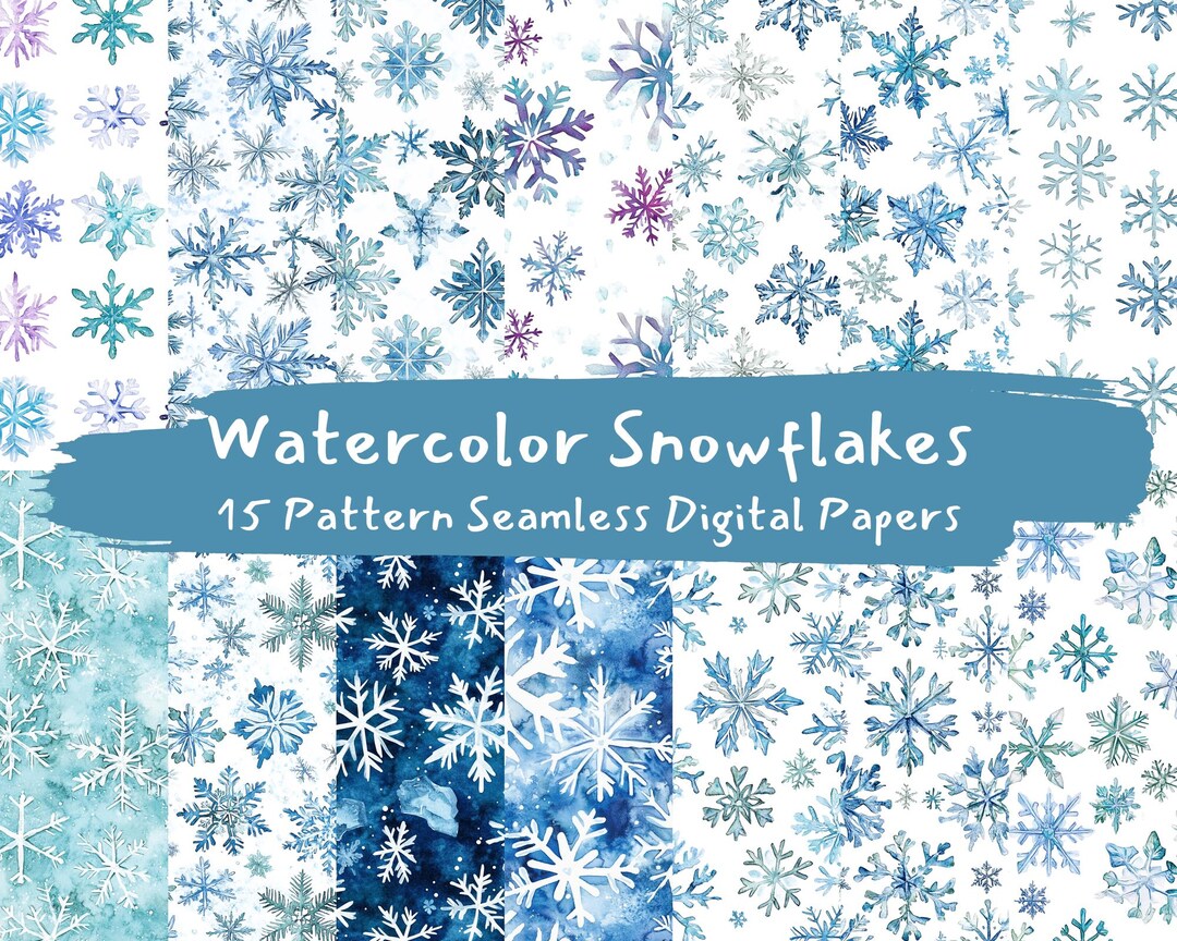 Watercolor Snowflakes Pattern Seamless Digital Papers - Printable ...