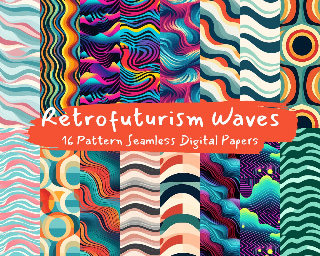 Retrofuturism Waves Pattern Seamless Digital Papers - Tile Patterns ...