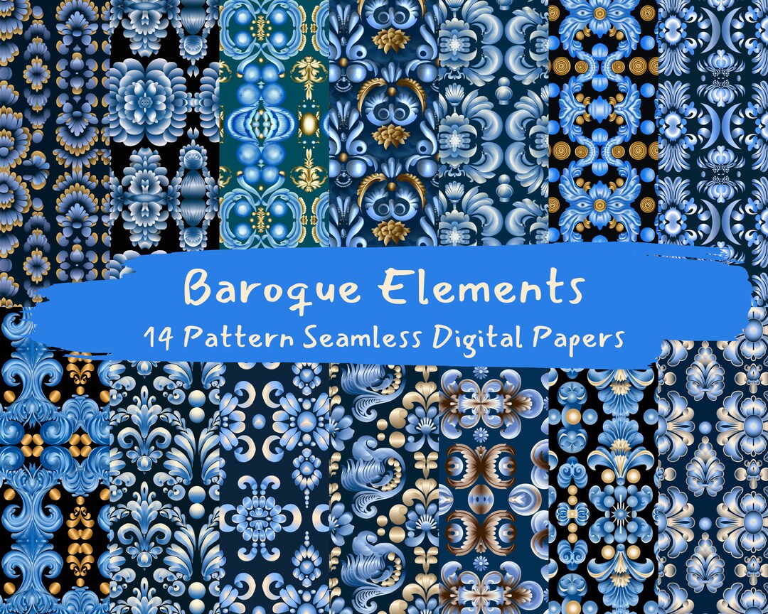 Baroque Elements Pattern Seamless Digital Papers - Printable Scrapbook ...