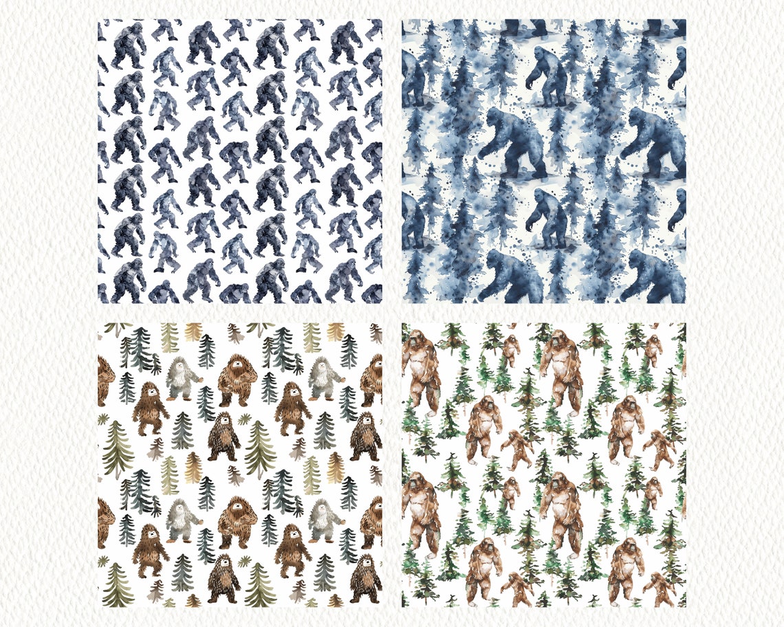 Watercolor Sasquatch Pattern Seamless Digital Papers - Printable ...