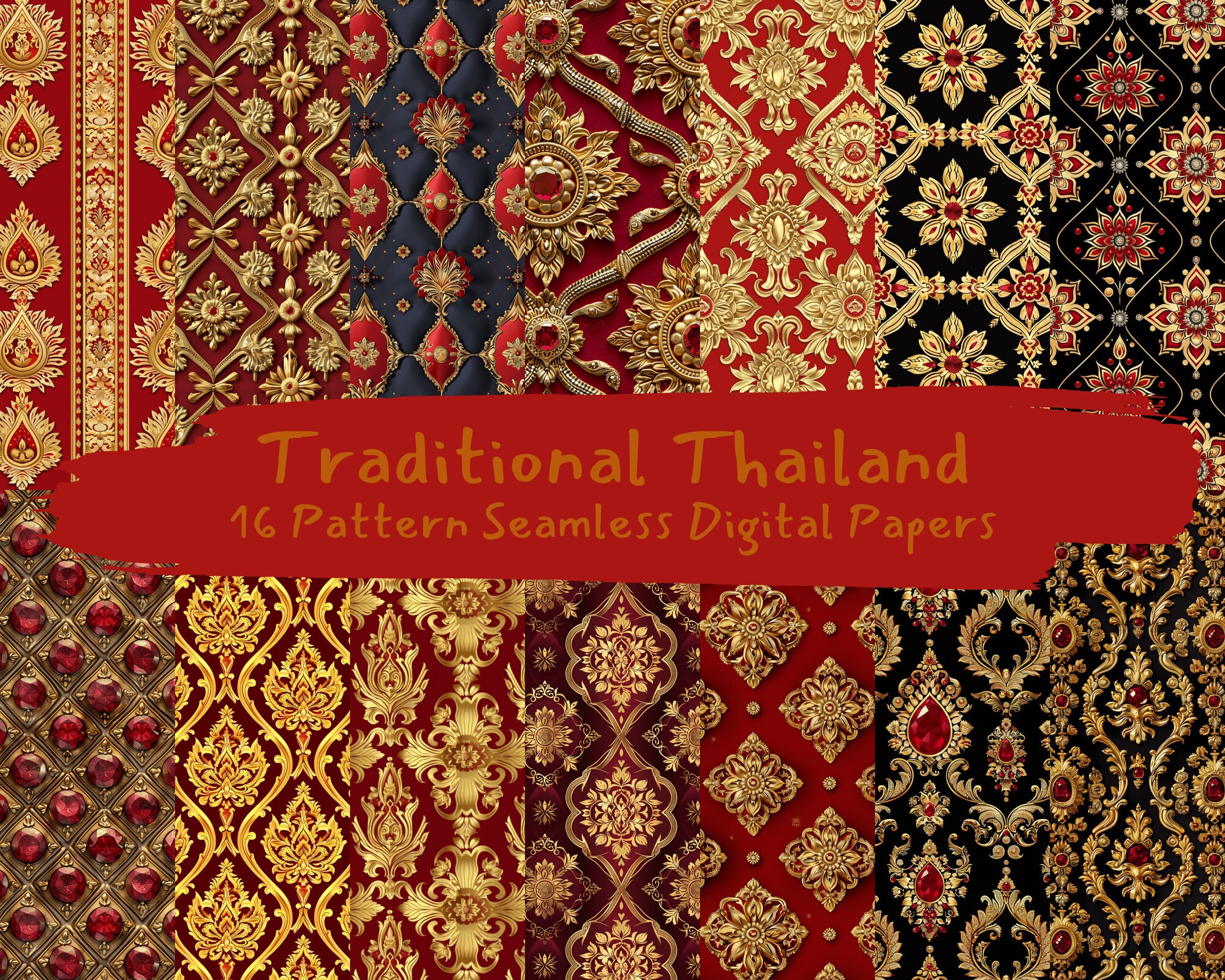 Traditional Thailand Pattern Seamless Digital Papers Printable ...