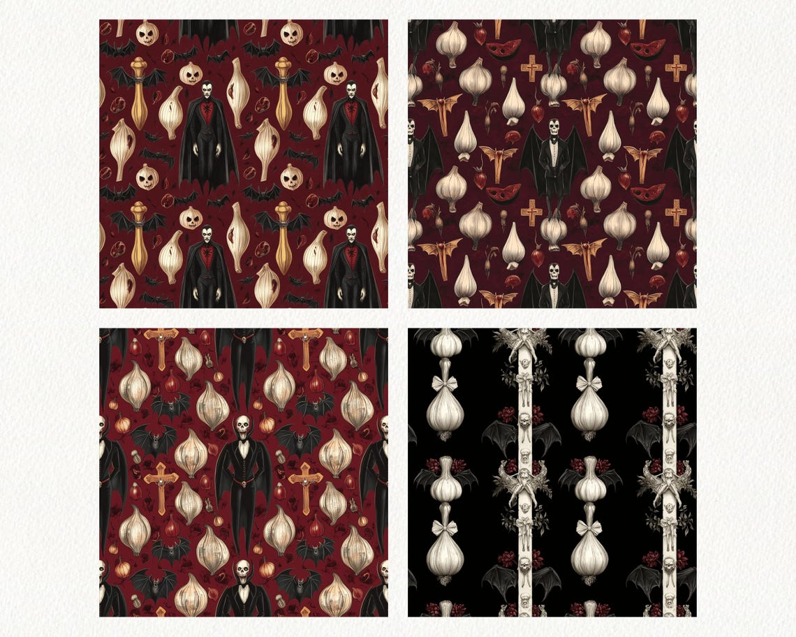 Halloween Vampire Pattern Seamless Digital Papers - Printable Scrapbook ...