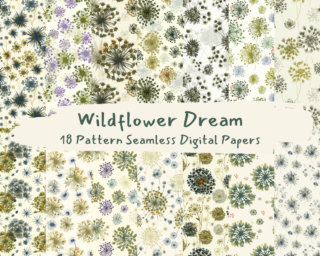 Wildflower Dream Pattern Seamless Digital Papers - Printable Scrapbook ...