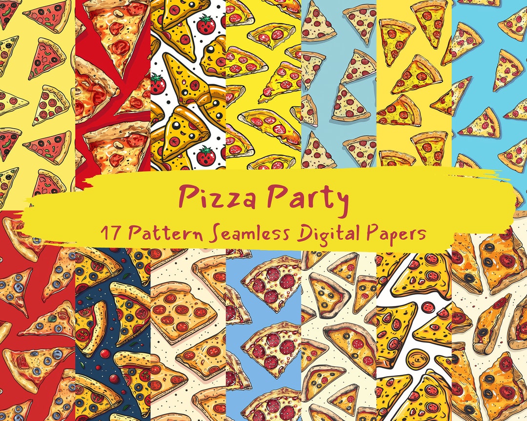 Pizza Party Pattern Seamless Digital Papers - Printable Scrapbook Paper ...