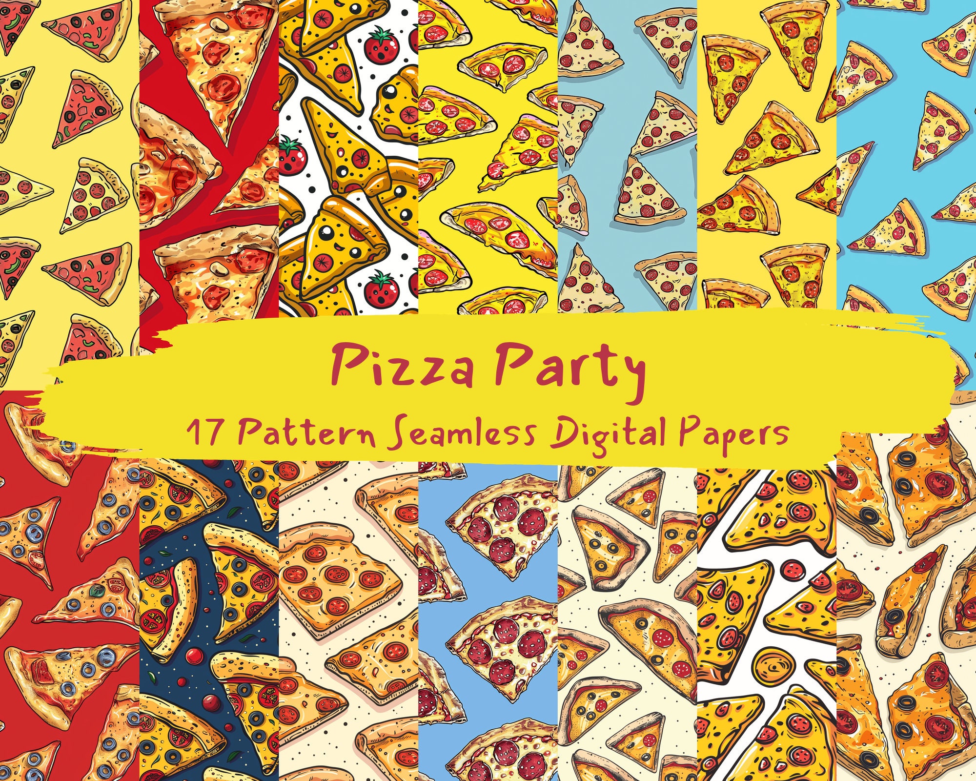 Pizza Party Pattern Seamless Digital Papers - Printable Scrapbook Paper ...