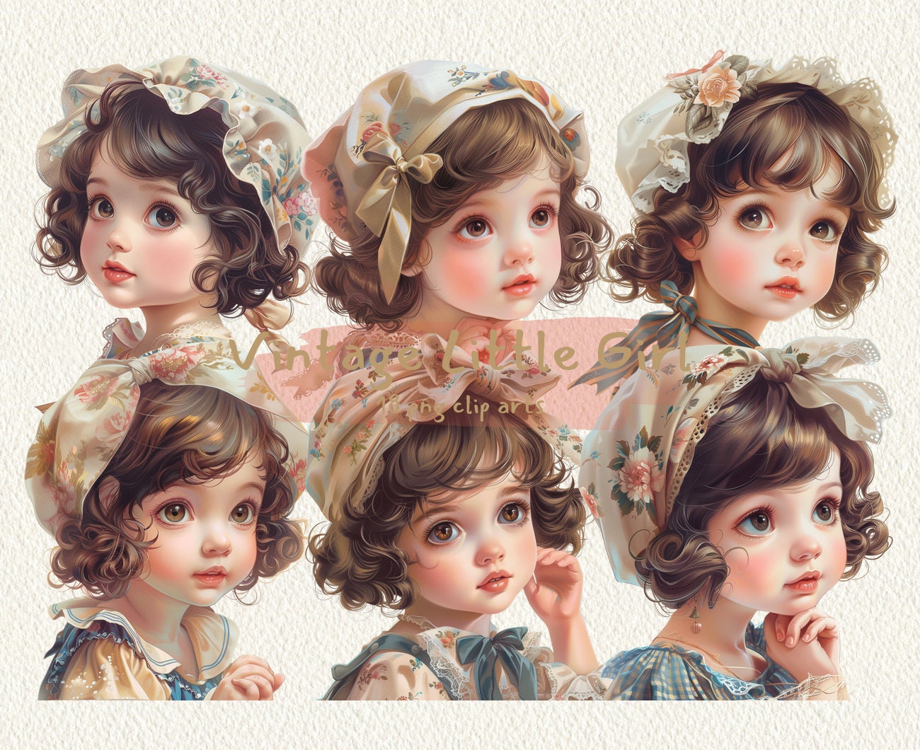 Vintage Little Girl Digital Printable Clip Art Graphics in PNG Format ...