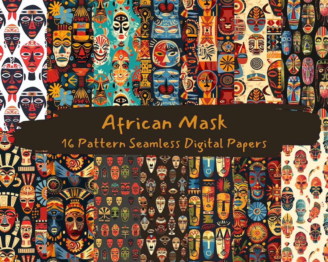 African Mask Pattern Seamless Digital Papers - Printable Scrapbook ...