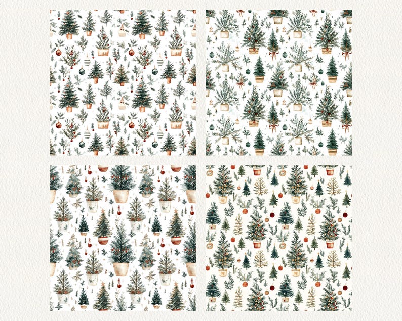 Boho Holiday Trees Pattern Seamless Digital Papers - Printable ...
