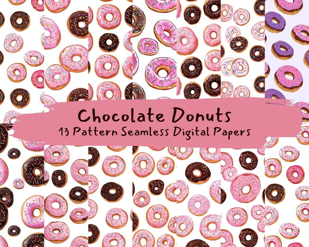 Chocolate Donuts Pattern Seamless Digital Papers - Printable Scrapbook Paper Png Instant ...
