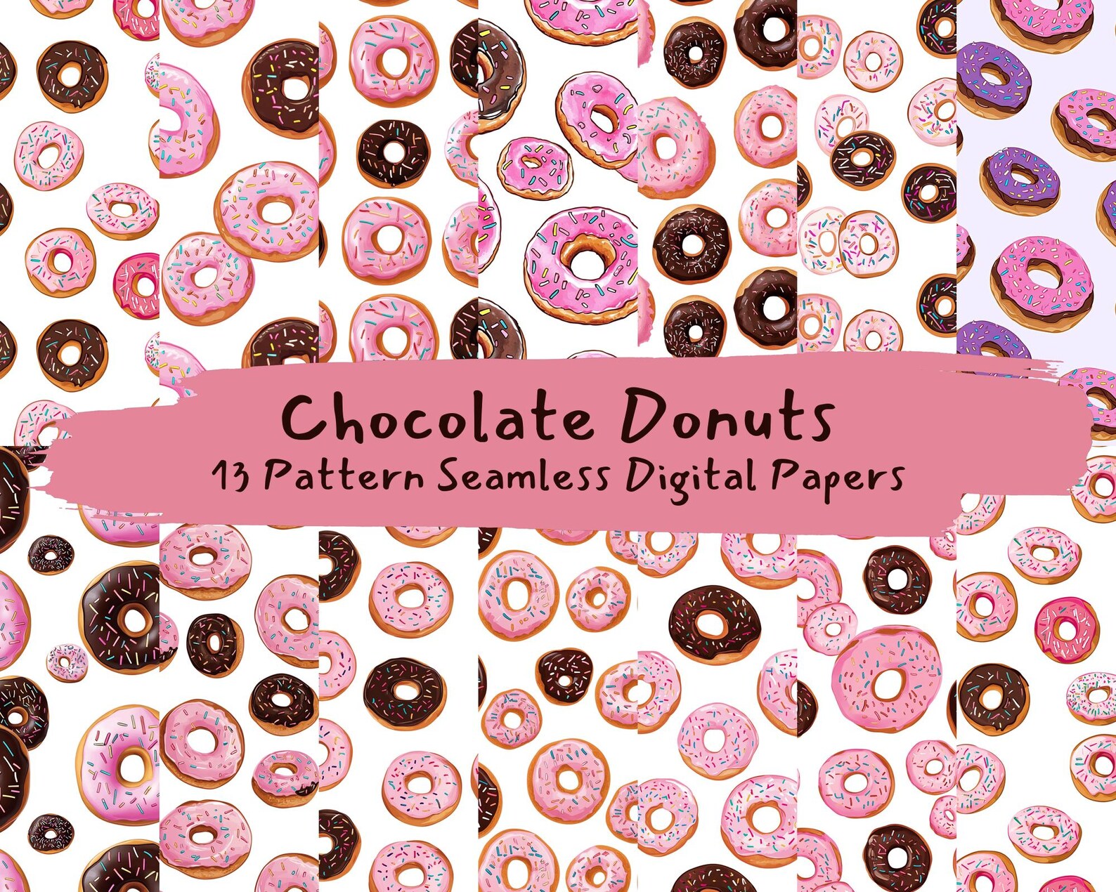 Chocolate Donuts Pattern Seamless Digital Papers - Printable Scrapbook ...