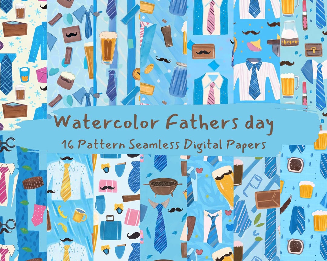 Watercolor Fathers Day Pattern Seamless Digital Papers - Printable ...