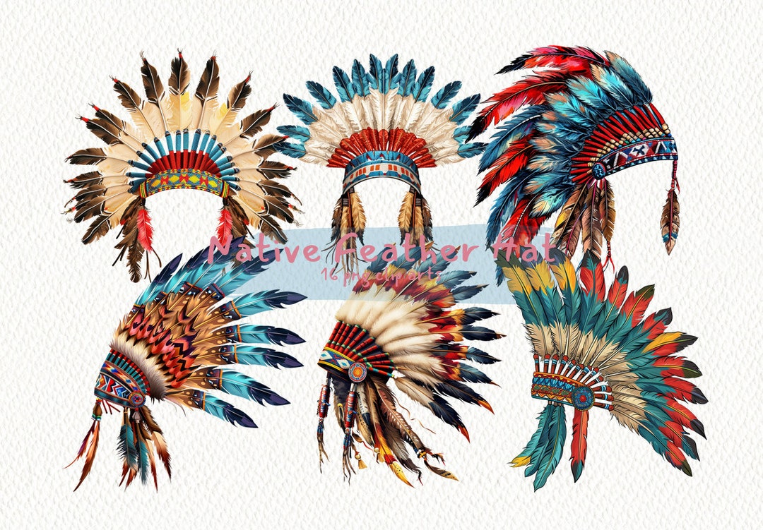 Native Feather Hat Digital Printable Clip Art Graphics in PNG Format ...