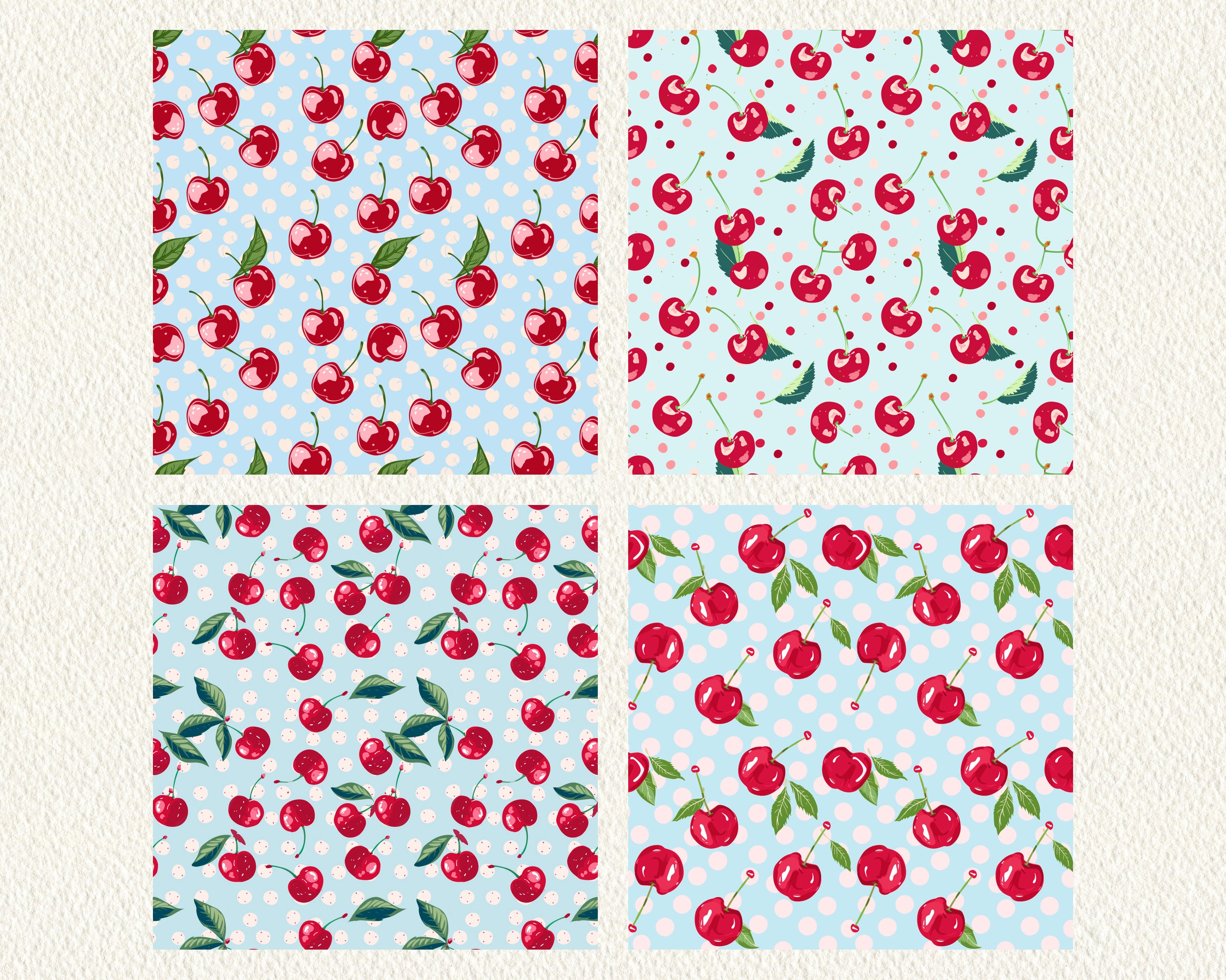 Sweet Cherries Pattern Seamless Digital Papers Printable Scrapbook ...