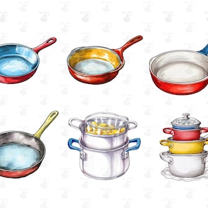 Doodle Cookware, Digital Printable Clip Art Graphics in PNG Format ...