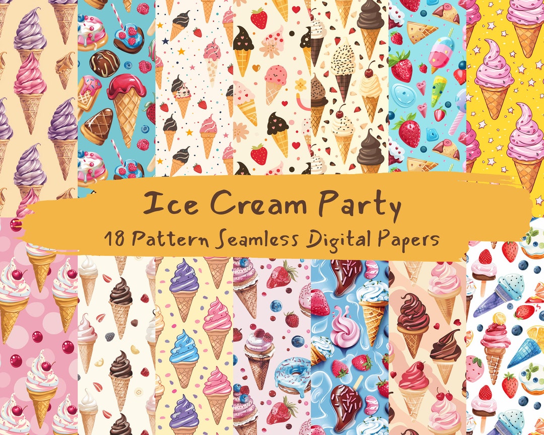 Ice Cream Party Pattern Seamless Digital Papers - Printable Scrapbook ...