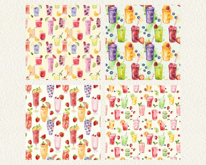 Smoothies Pattern Seamless Digital Papers - Printable Scrapbook Paper ...