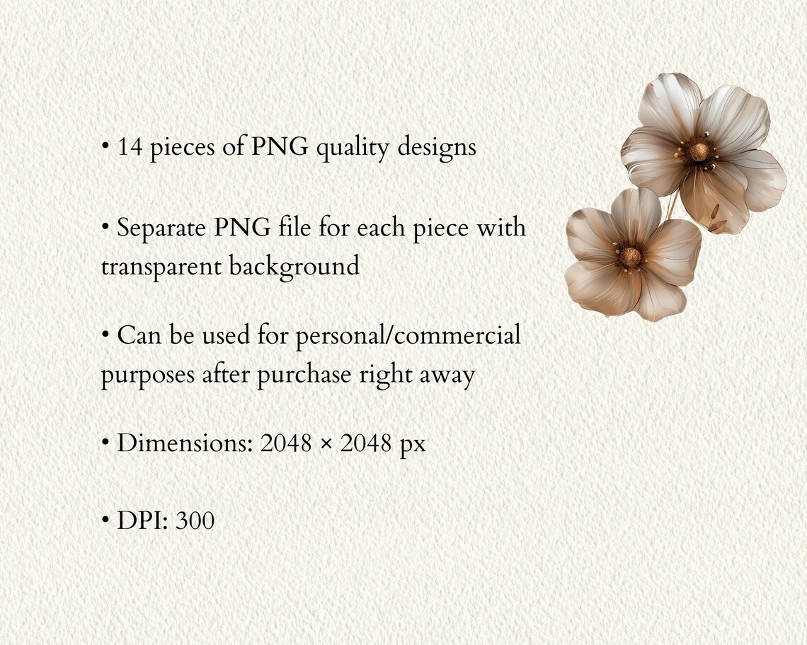 Boho Flowers Printable Clipart, Png Format, Transparent Background ...