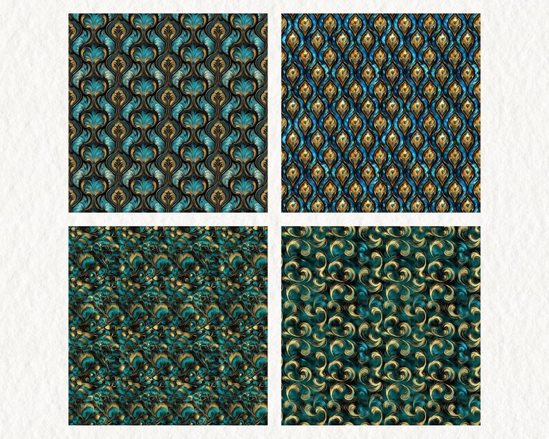 Teal Gold Shimmer Pattern Seamless Digital Papers - Printable Scrapbook ...
