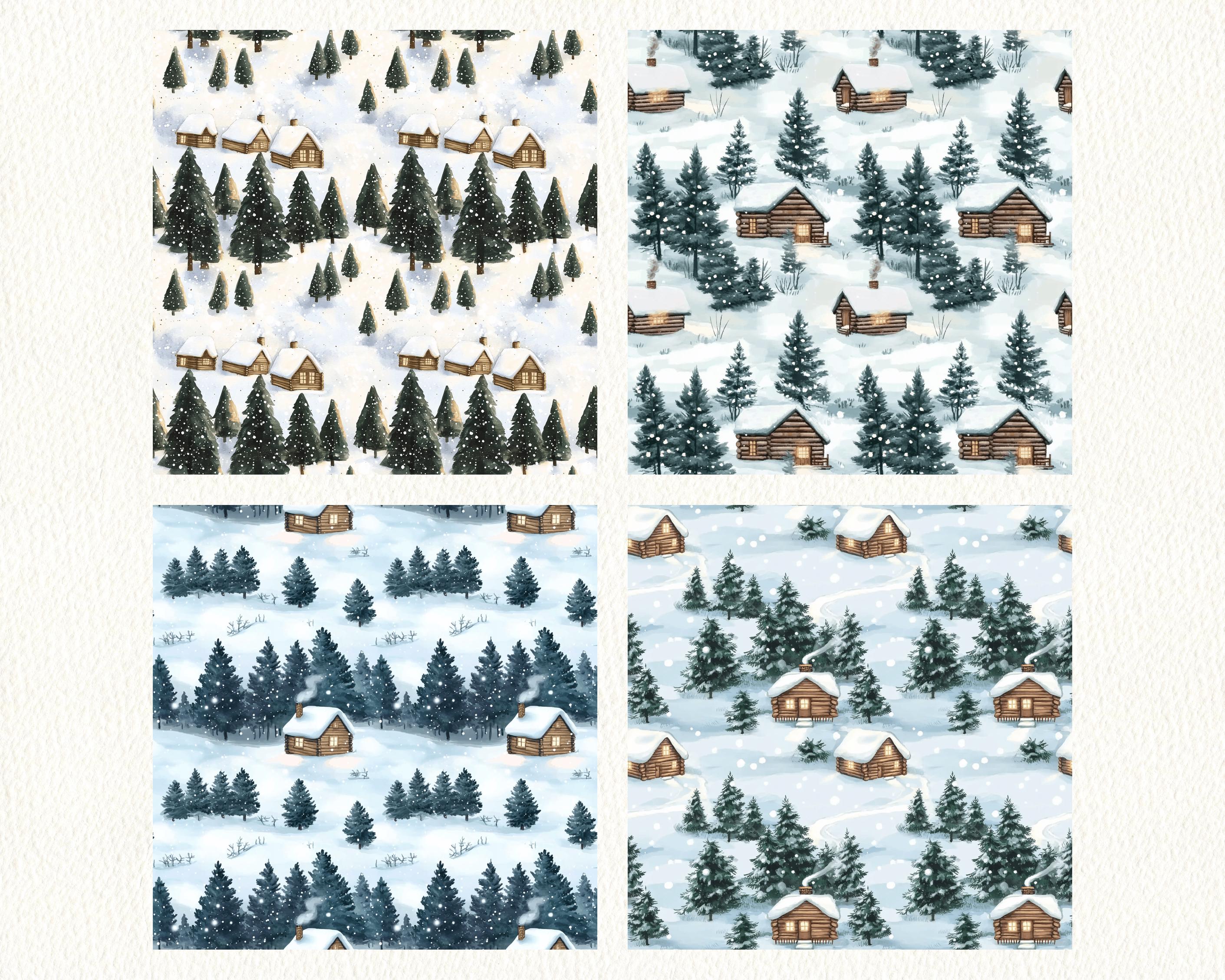 Snowy Cabin Pattern Seamless Digital Papers - Printable Scrapbook Paper ...