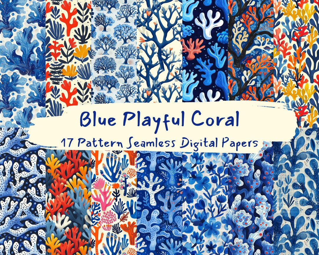 Blue Playful Coral Pattern Seamless Digital Papers - Printable ...