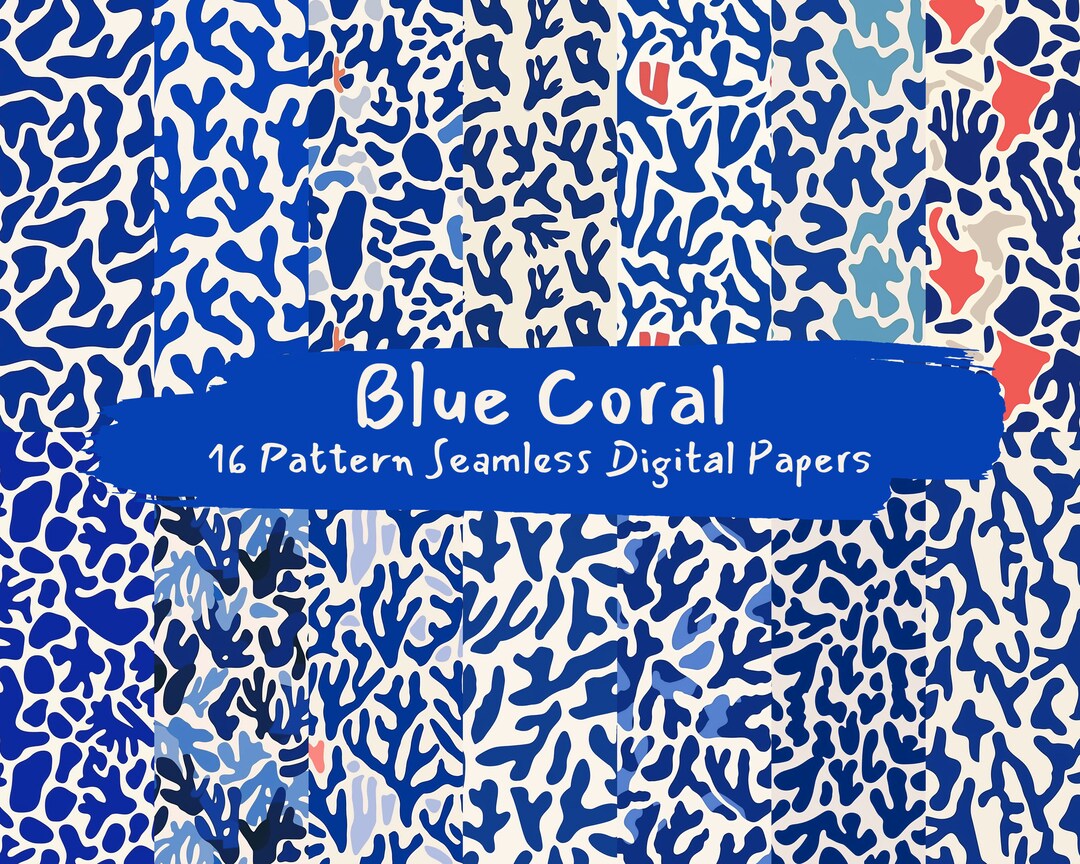 Blue Coral Pattern Seamless Digital Papers - Printable Scrapbook Paper ...