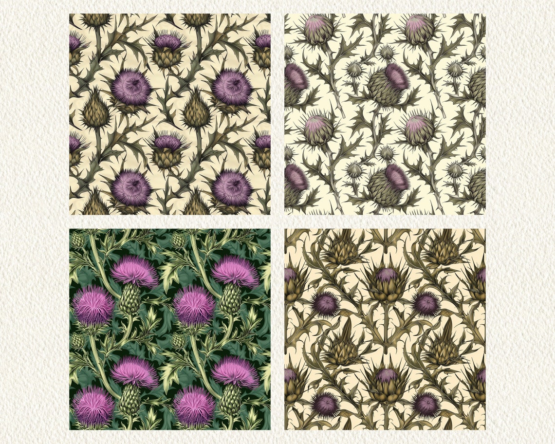 Thistle Botanical Pattern Seamless Digital Papers - Printable Scrapbook ...