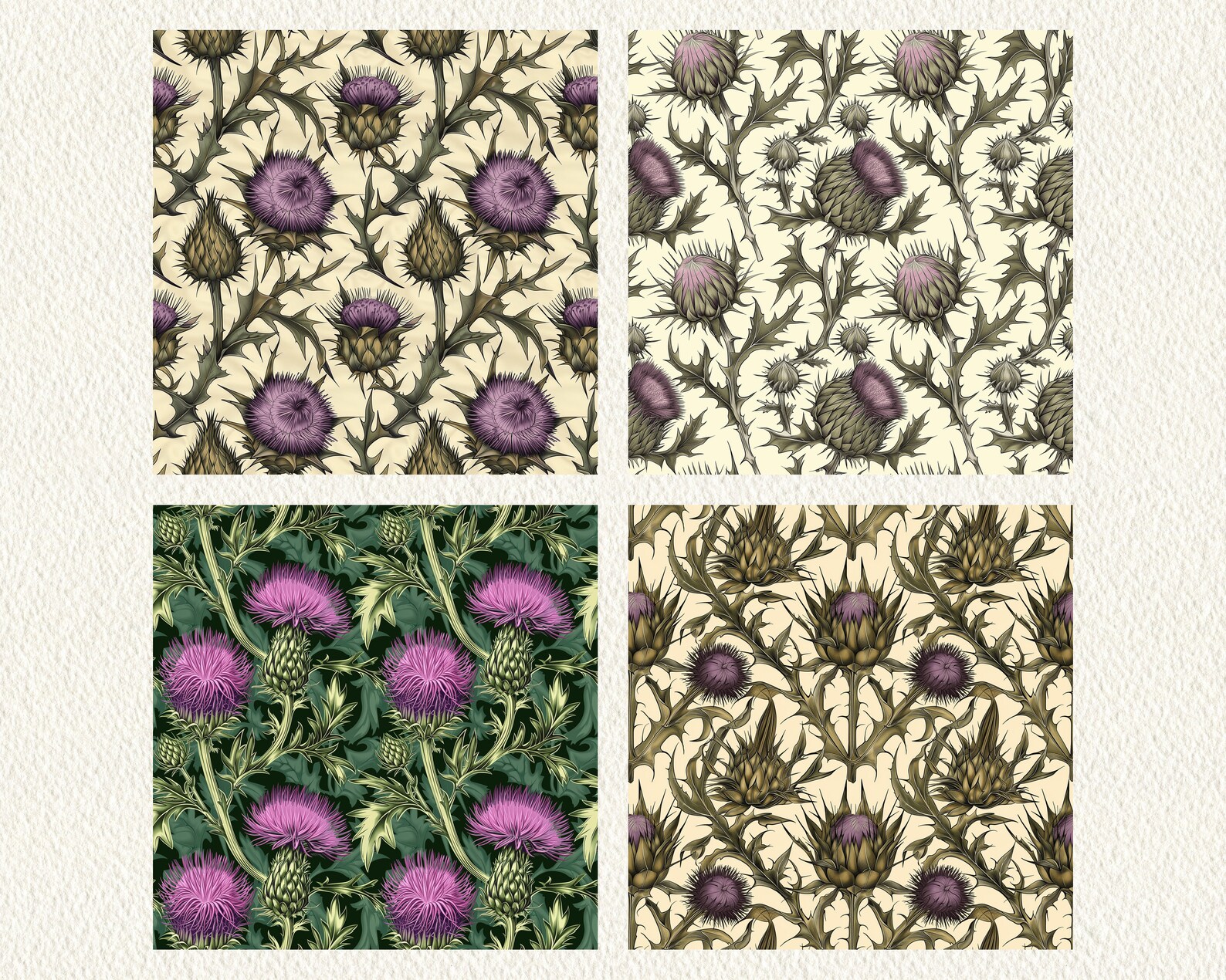Thistle Botanical Pattern Seamless Digital Papers - Printable Scrapbook ...