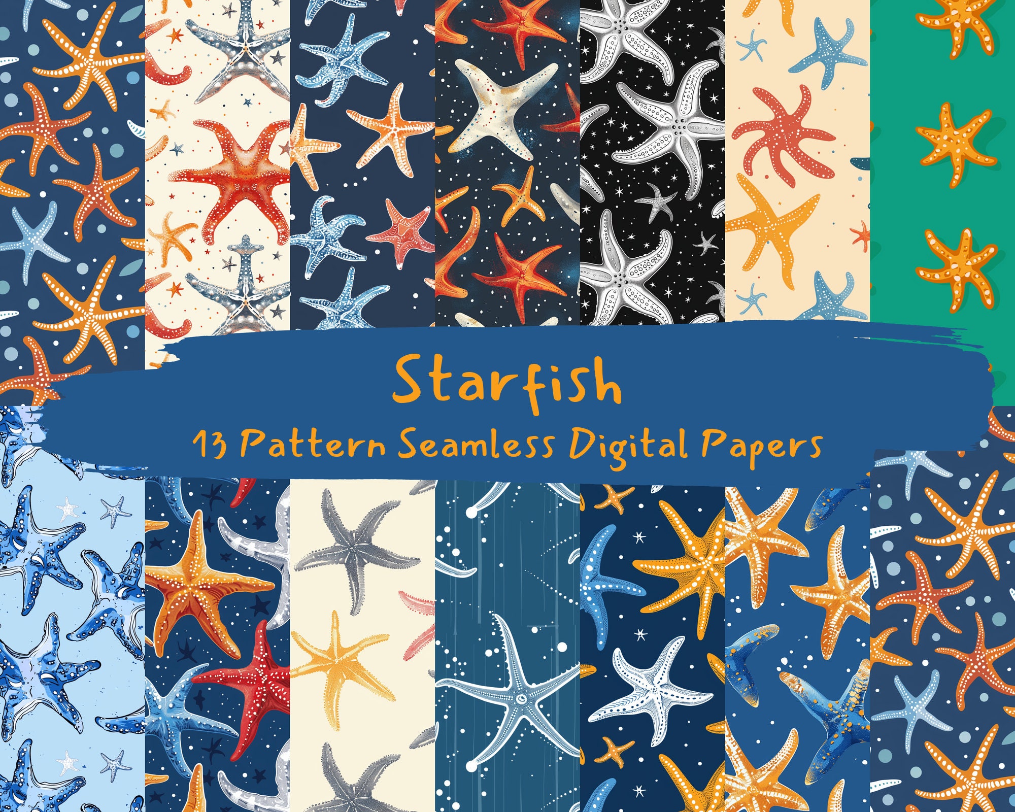 Starfish Pattern Seamless Digital Papers Printable Scrapbook Paper ...