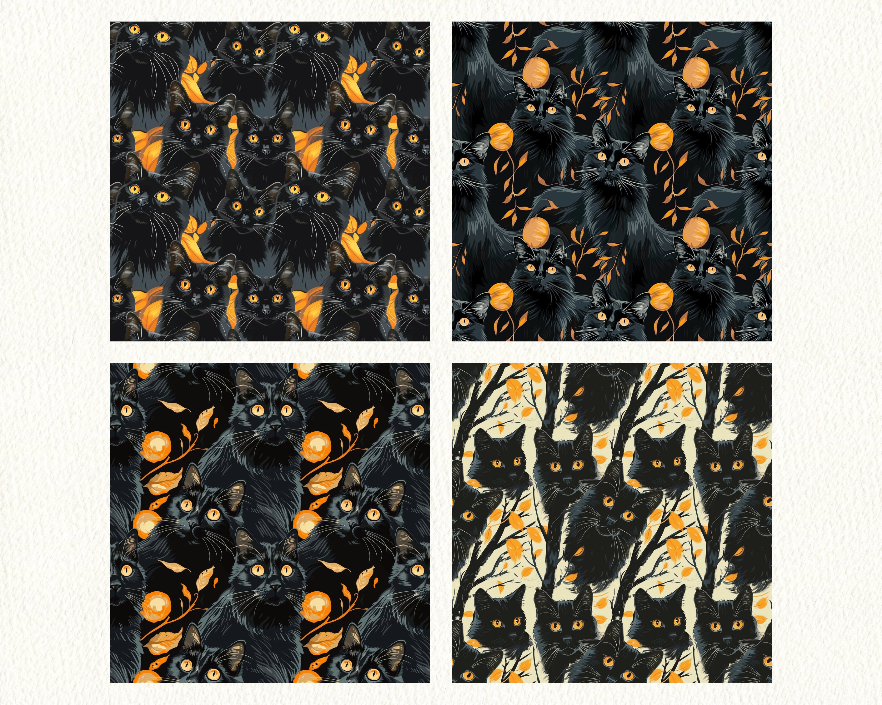 Black Cat Pattern Seamless Digital Papers - Printable Scrapbook Paper ...