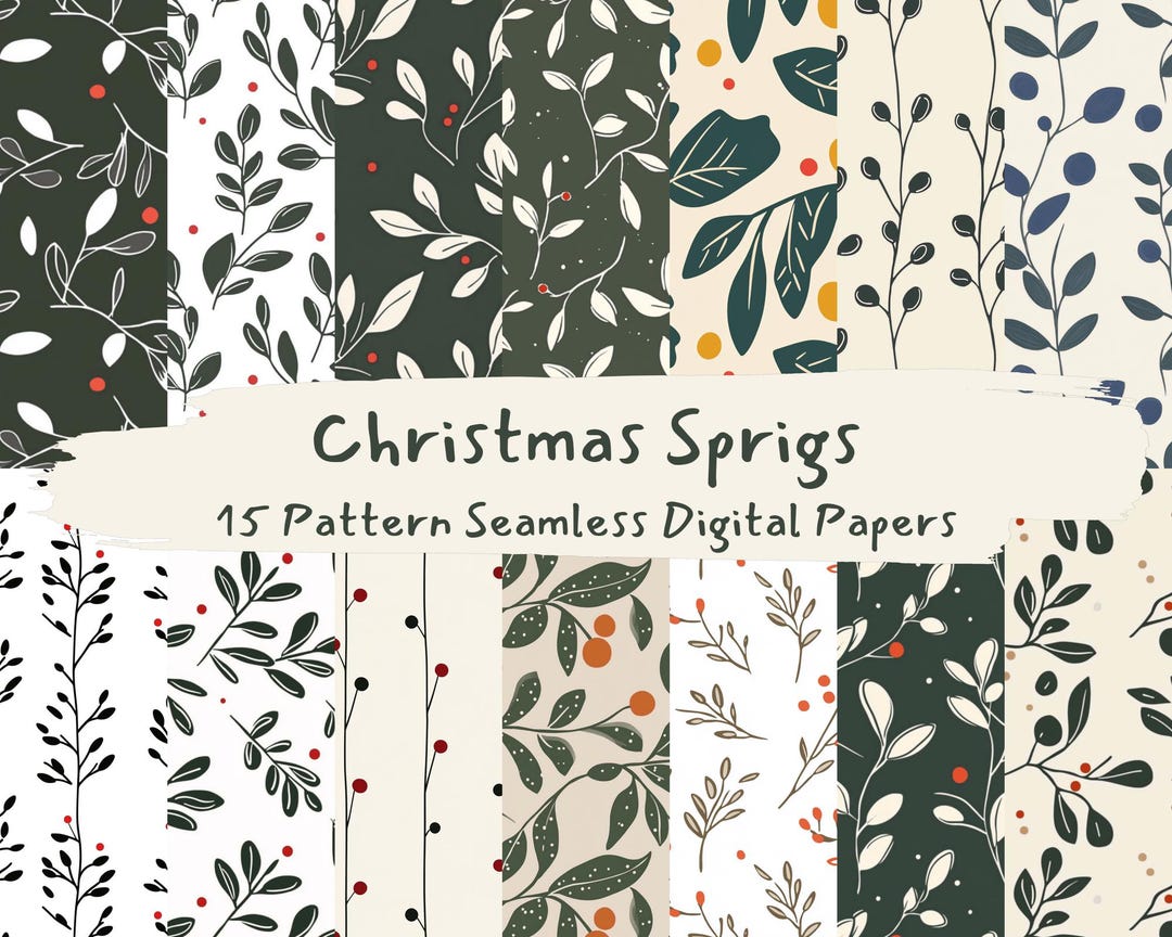 Christmas Sprigs Pattern Seamless Digital Papers - Printable Scrapbook ...