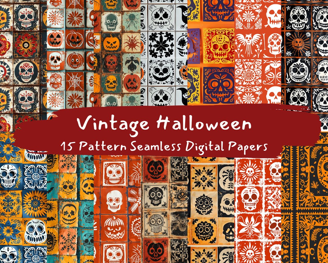 Vintage Halloween Pattern Seamless Digital Papers - Printable Scrapbook ...