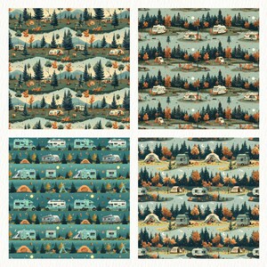 Summer Fall Camping Pattern Seamless Digital Papers - Printable ...