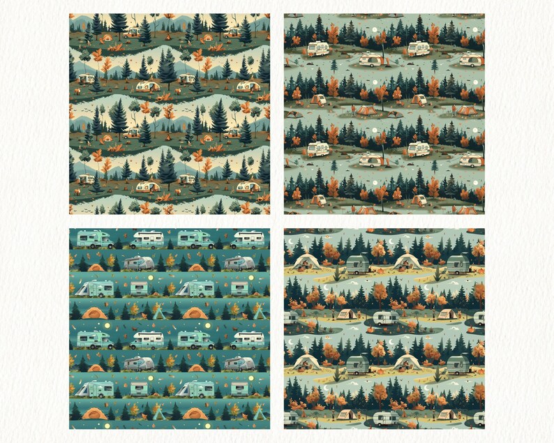 Summer Fall Camping Pattern Seamless Digital Papers - Printable ...