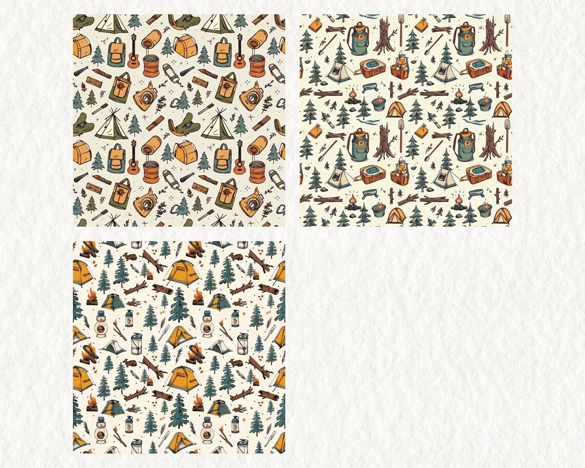 Camping Outdoor Pattern Seamless Digital Papers - Printable Scrapbook ...