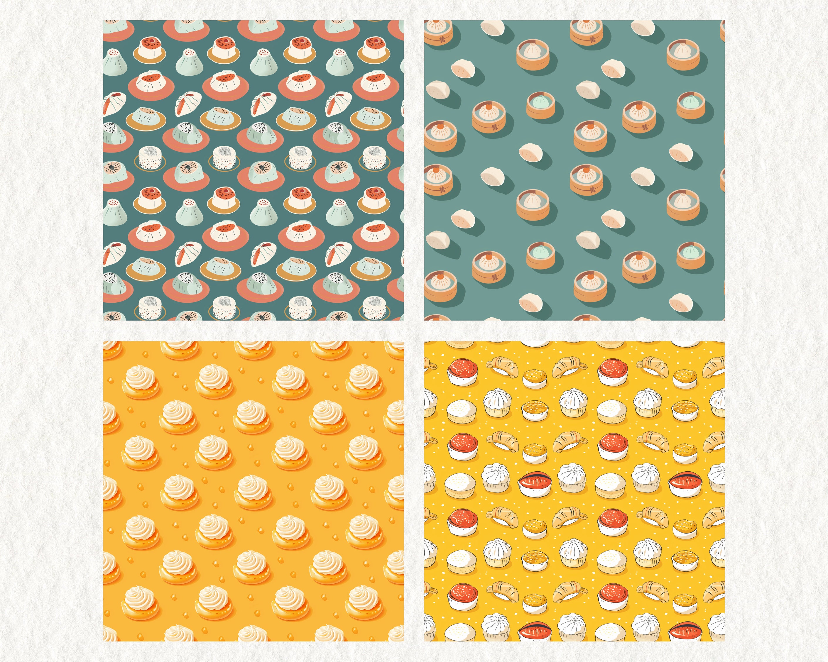 Minimalist Dim Sum Pattern Seamless Digital Papers Printable Scrapbook ...