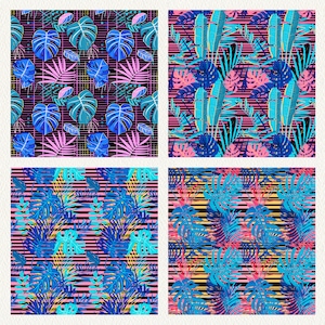 Tropical 1980s With Stripes Pattern Seamless Digital Papers - Printable ...