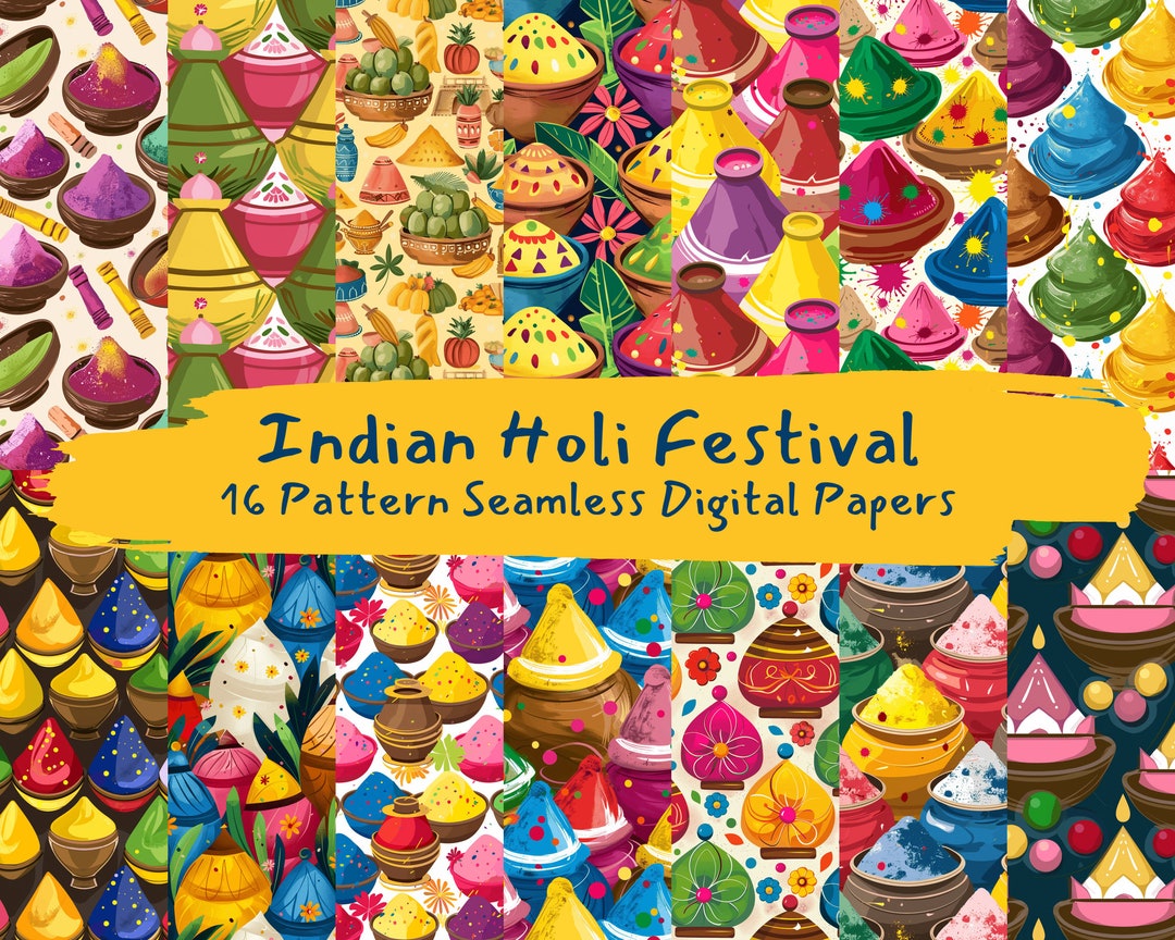 Indian Holi Festival Pattern Seamless Digital Papers - Printable ...