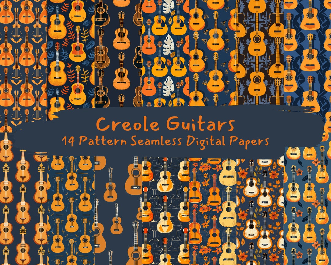 Creole Guitars Pattern Seamless Digital Papers - Printable Scrapbook ...
