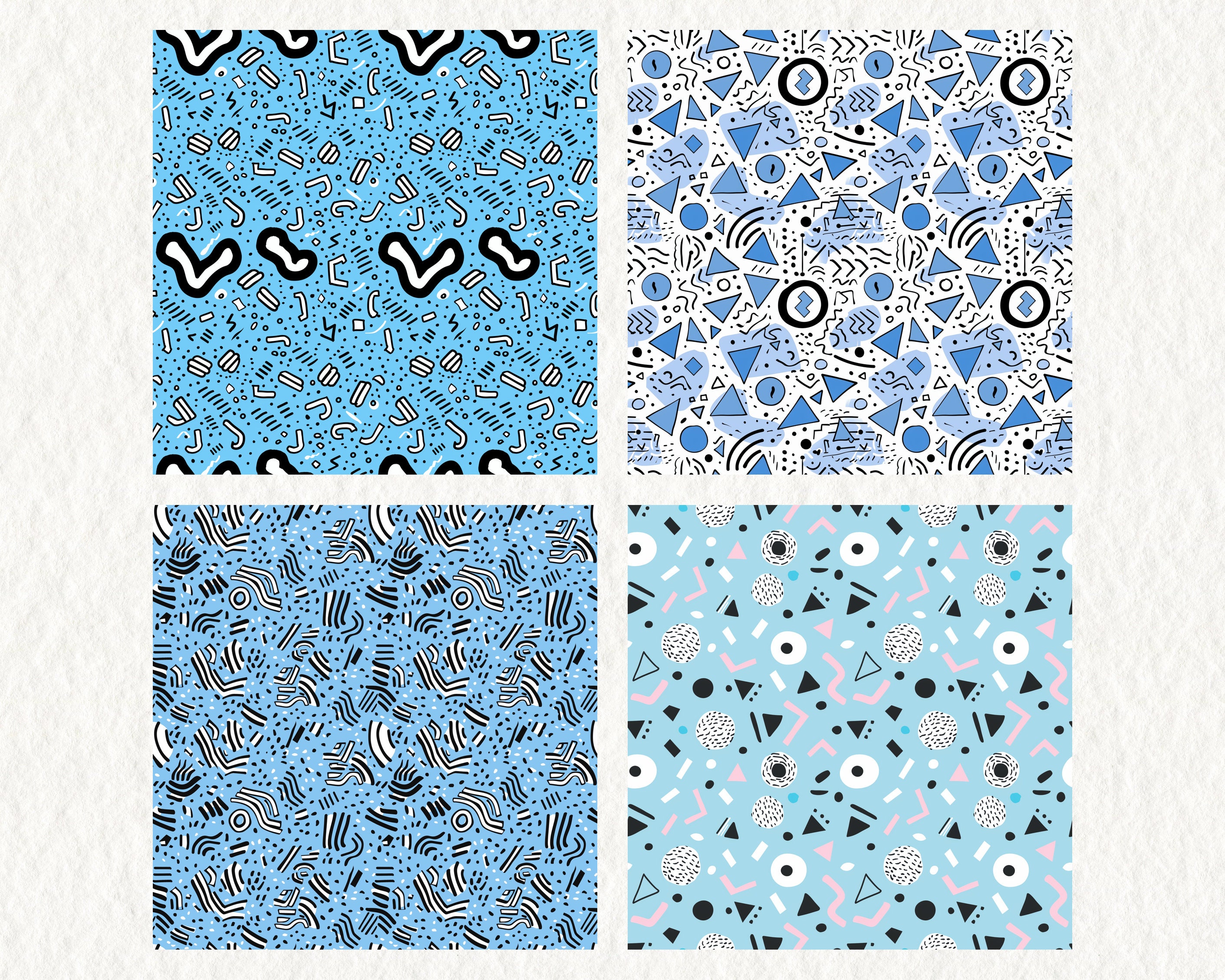 Blue Memphis Pattern Seamless Digital Papers Printable Scrapbook Paper ...