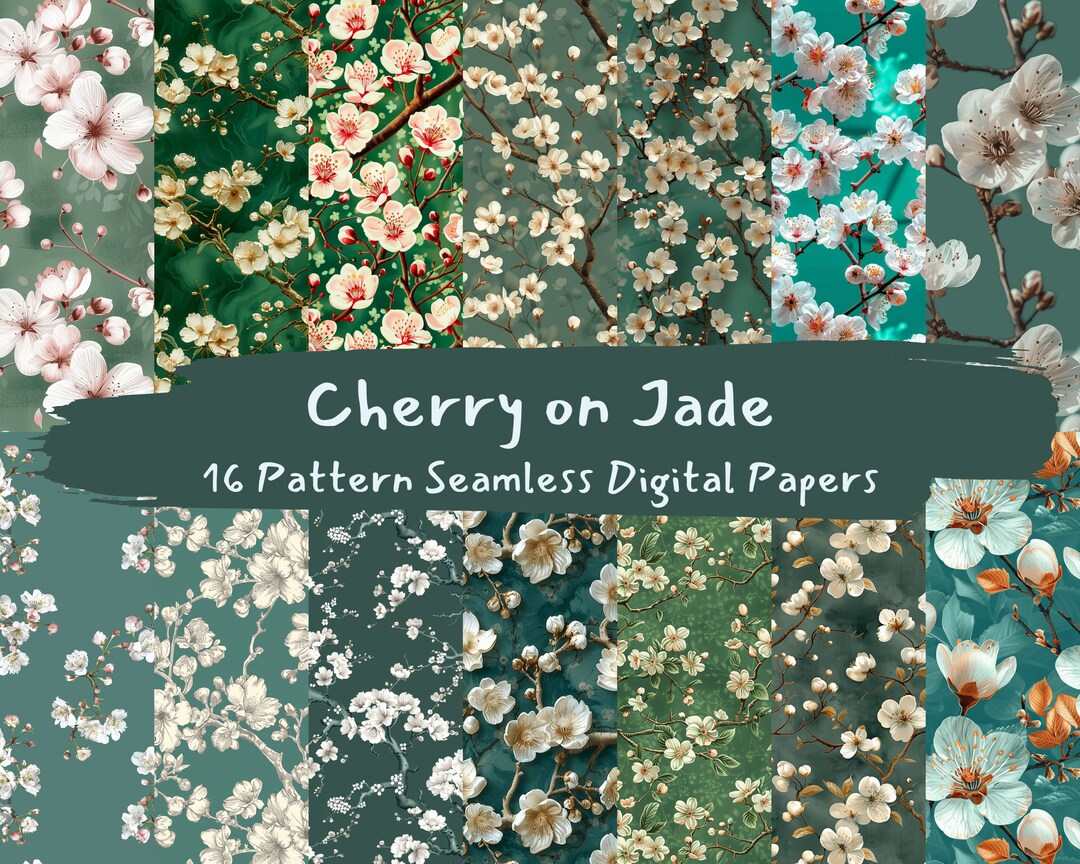 Cherry on Jade Pattern Seamless Digital Papers - Printable Scrapbook ...