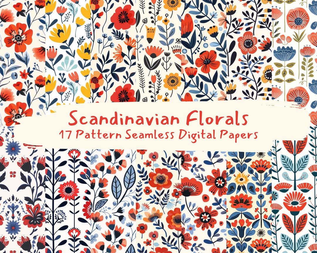 Scandinavian Florals Pattern Seamless Digital Papers - Printable ...
