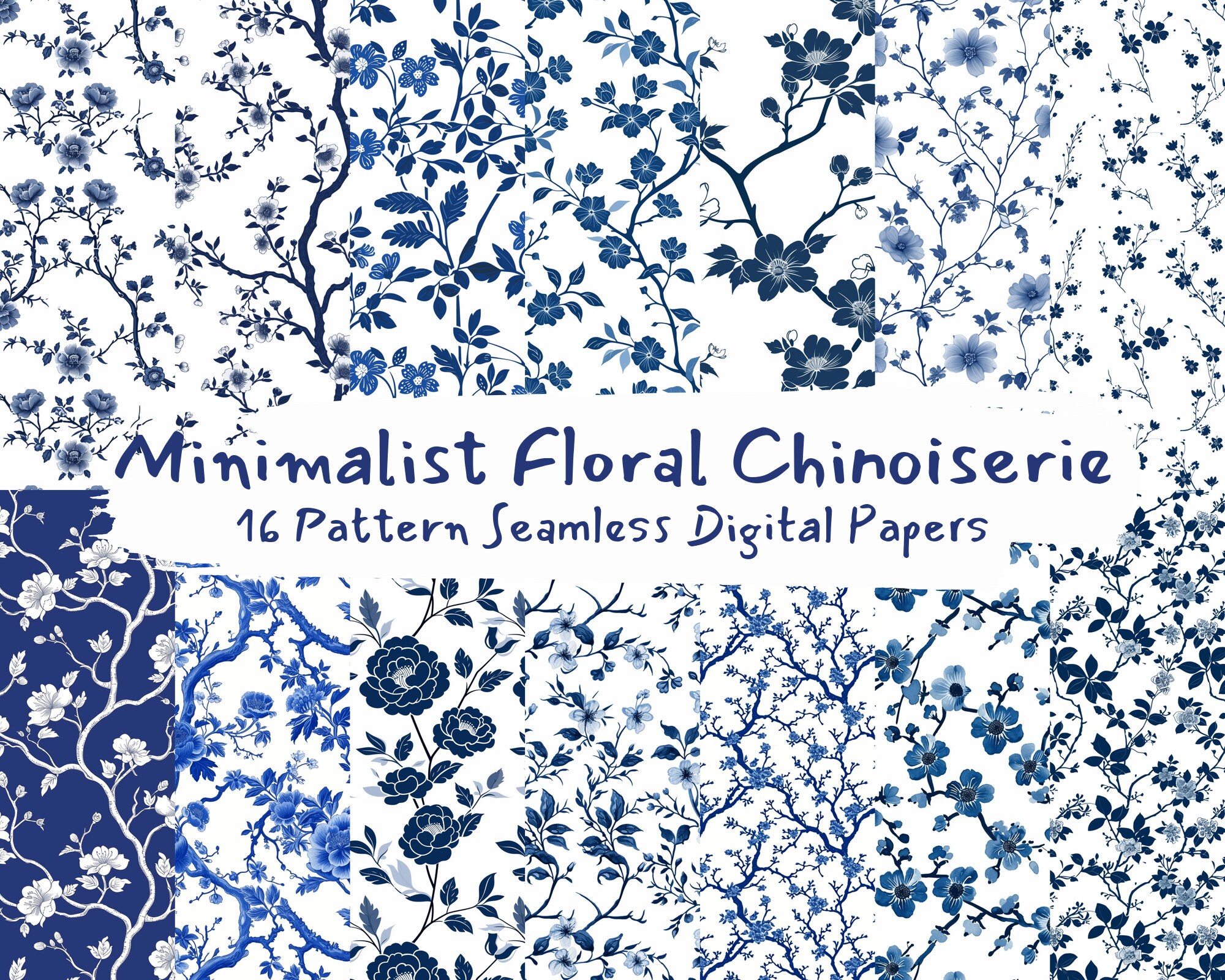Minimalist Floral Chinoiserie Pattern Seamless Digital Papers ...