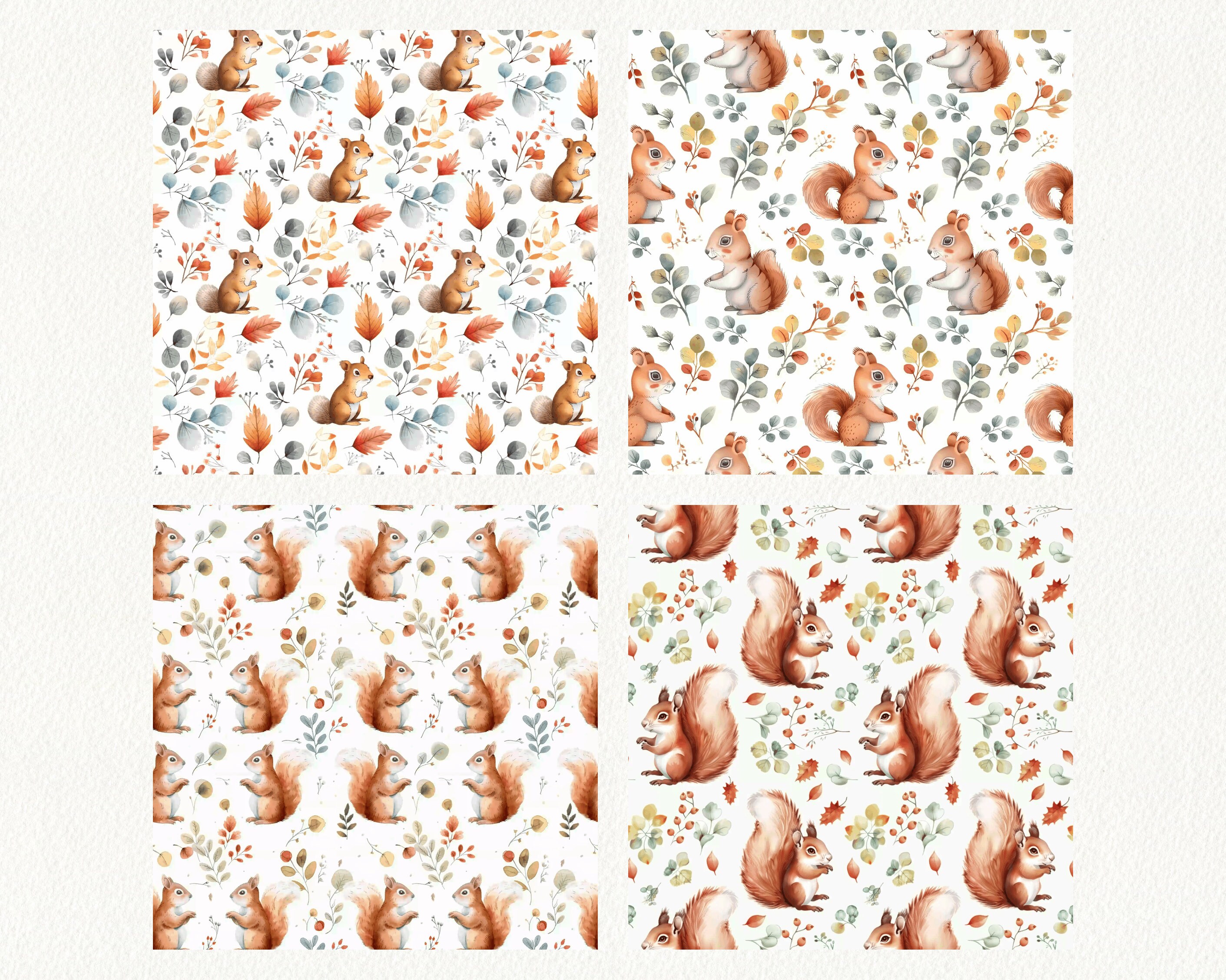 Watercolor Squirrel Pattern Seamless Digital Papers Printable Scrapbook ...