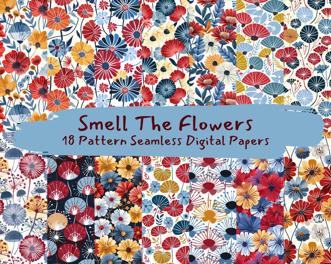 Smell the Flowers Pattern Seamless Digital Papers - Printable Scrapbook ...