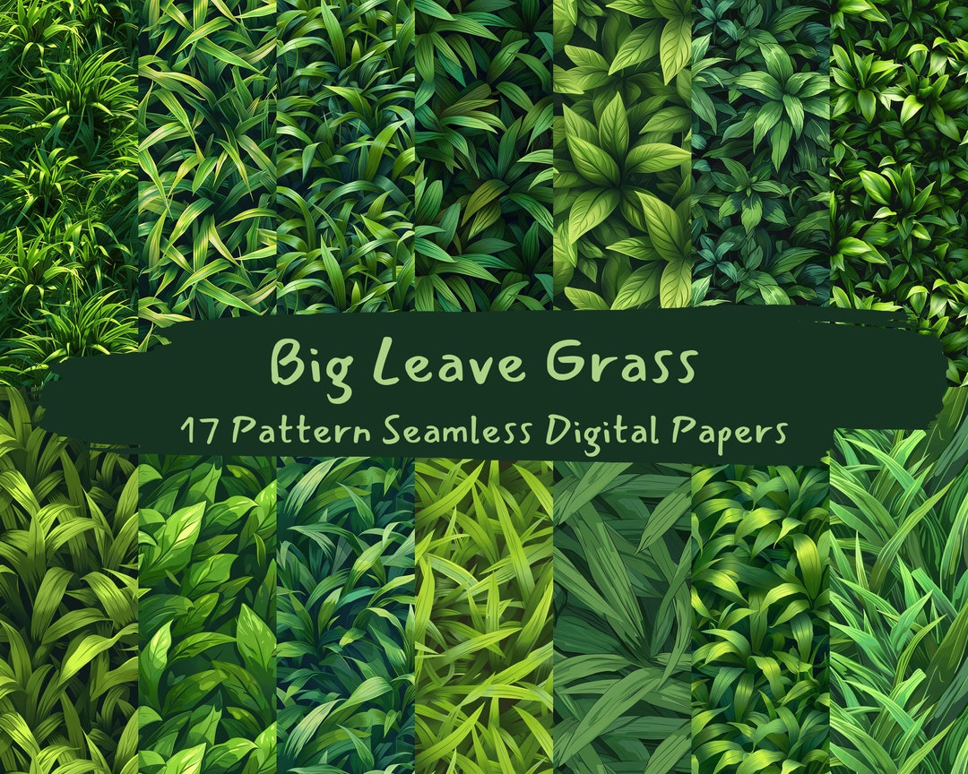 Big Leave Grass Pattern Seamless Digital Papers - Printable Scrapbook ...