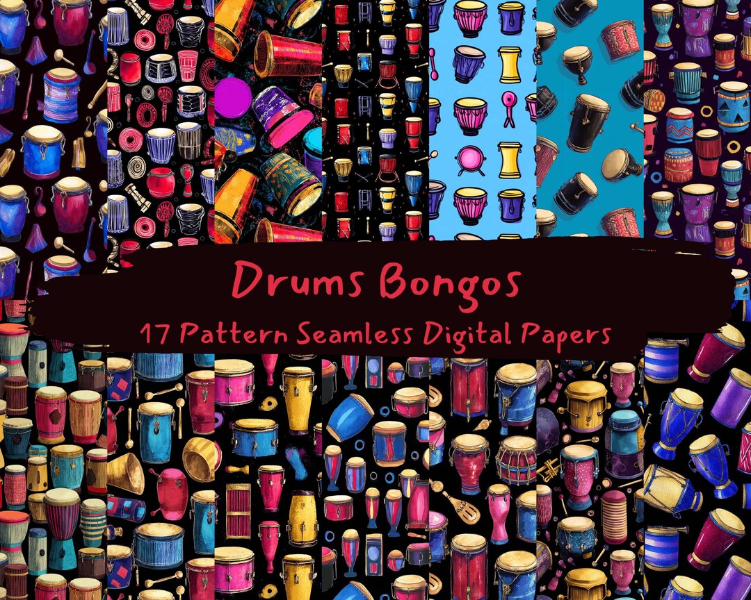 Drums Bongos Pattern Seamless Digital Papers - Printable Scrapbook ...