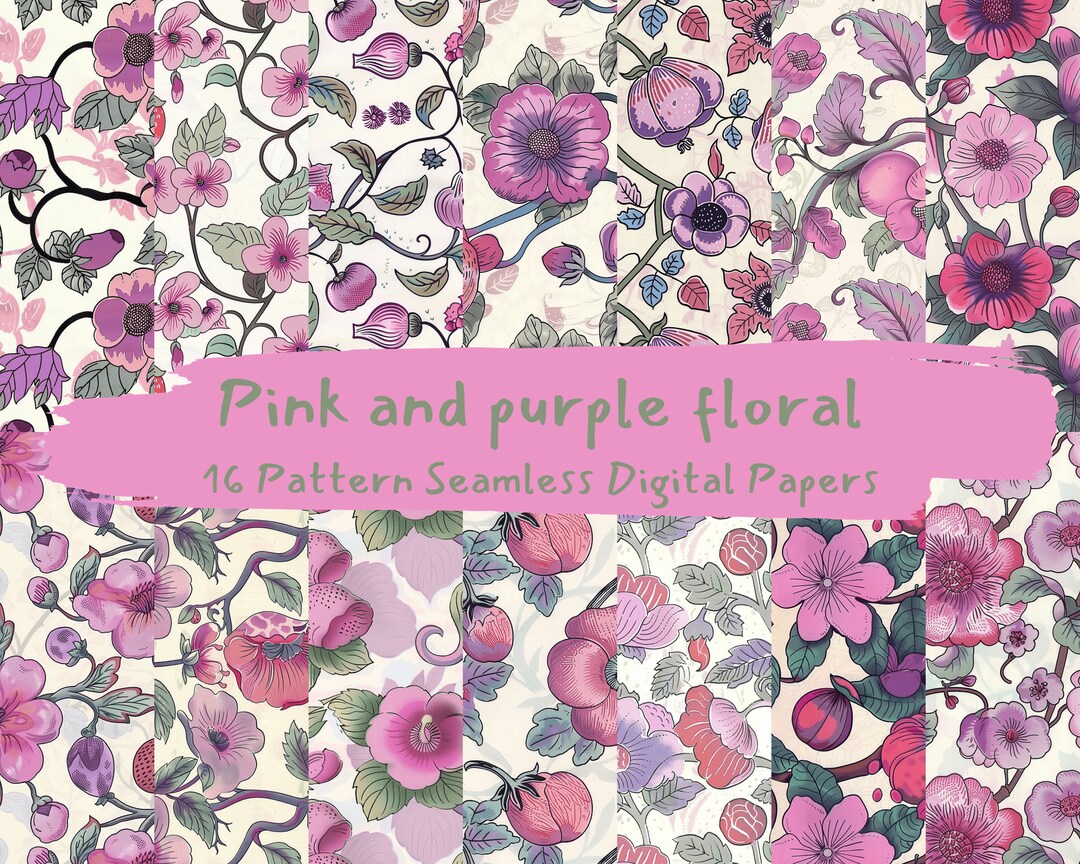 Pink and Purple Floral Pattern Seamless Digital Papers - Printable ...